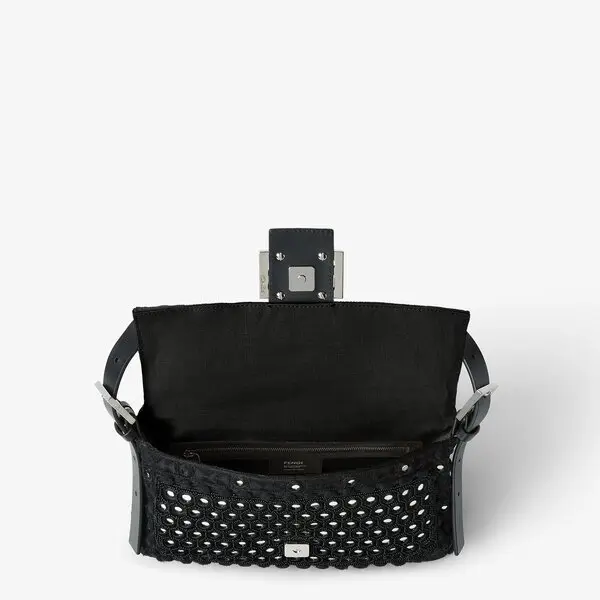 Fendi Baguette® 26424 Re Edition Bag With Black Embroidery And Mirrors